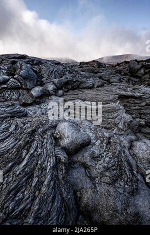 Petrified lava, volcanic rock in bizarre shapes, lava field, volcanic ...