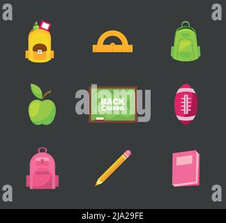 nine school supplies set icons Stock Vector Image & Art - Alamy