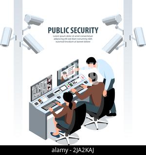 Isometric public security background with editable text images of ...
