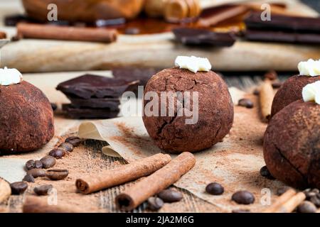 spherical chocolate cake with cocoa, cinnamon and coffee, sweet ...