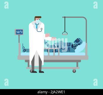 Sick robot on hospital bed. cyborg repair. The concept of future of ...