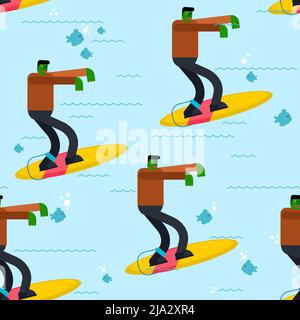 Zombie surfer pattern seamless. Dead man and surfboard background ...