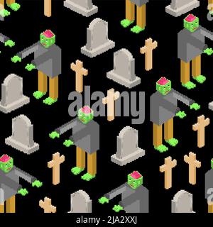 Zombie pixel art pattern seamless. 8 bit Dead man in Cemetery. monster ...