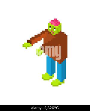 Zombie pixel art. 8 bit Green dead man vector illustration Stock Vector ...