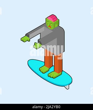 Zombie surfer. Dead man and surfboard. monster and surf Stock Vector ...