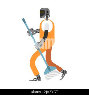 Robot cleaner isolated. Cyborg janitor of the future. Vector ...