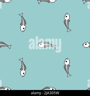 Fish skeleton pixel art pattern seamless. 8 bit Fish skull background ...
