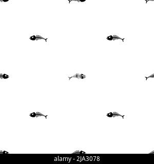 Fish skeleton pixel art pattern seamless. 8 bit Fish skull background ...