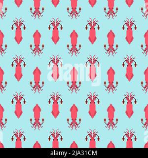 Squid pixel art pattern seamless 8 bit cephalopod marine animal ...