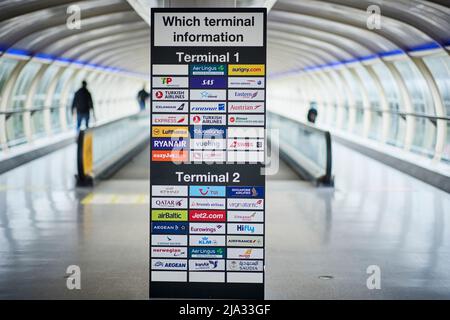 Manchester Airport skylink walkway connecting Terminals 1 and 2 and ...