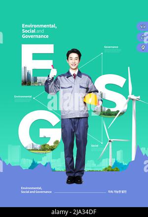 ESG promotion poster : Asian Korean woman in eco friendly building ...