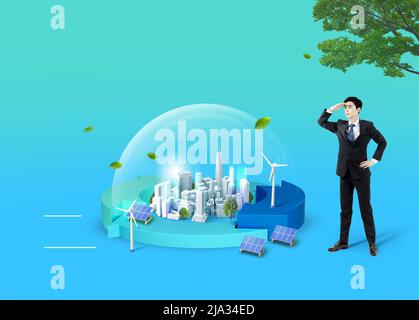 ESG promotion poster : eco friendly building background Stock Photo - Alamy