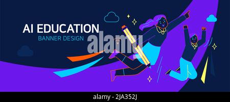 AI education banner illustration of student studying Stock Photo - Alamy