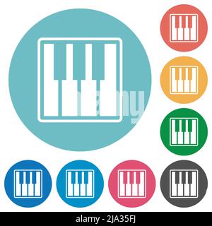 Piano keyboard alternate white flat icons on color rounded square ...