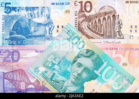 Scottish Pounds a background with new series of polymer banknotes Stock ...