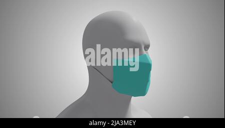 Image of a 3D human body model wearing a face mask on white background ...