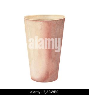 Watercolor flowers clay pot cup. Ceramic pots isolated on white ...