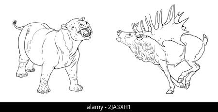 Prehistoric animals - gigantic deer megaloceros. Drawing with extinct ...