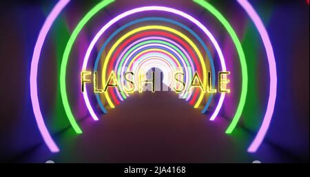 Image of flash sale over neon lines on black background Stock Photo - Alamy
