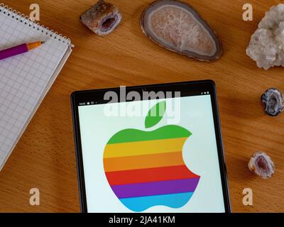 Germany. 27th May, 2022. In this photo illustration, an Apple Inc. logo ...
