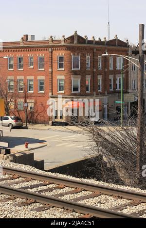 Typical common railroad tracks crossing the plains on a bright sunny ...