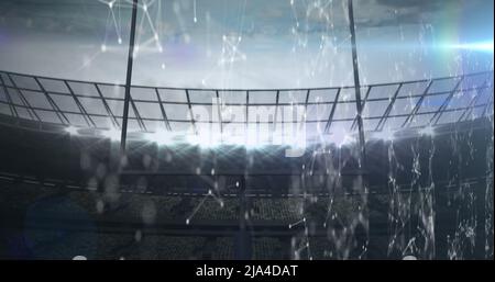 Image of shapes moving on digital screens over sports stadium Stock ...