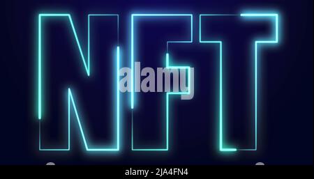 Image of neon nft text over blue background Stock Photo - Alamy