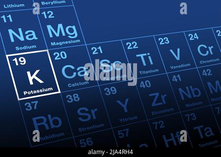 Potassium element on the periodic table. Alkali metal with element ...