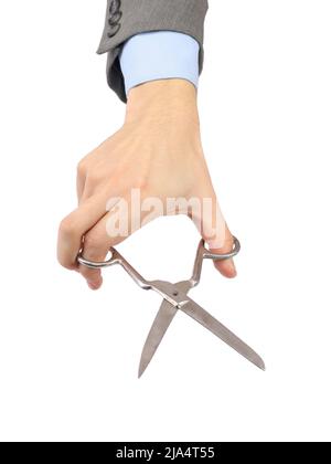 Human hand with scissors cuts a black wire Stock Photo - Alamy