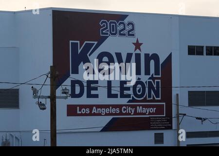 A sign endorsing Kevin De Leon for Los Angeles City Mayor, Wednesday ...