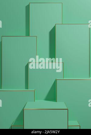 Bright turquoise green 3D rendering product display background simple, minimal with metallic Yin ...