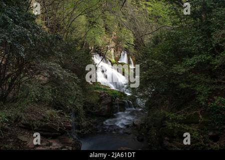 waterfalls at the source of the yobregat river in spain With a lot of ...