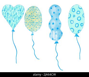 Watercolor cute party balloons clipart set. Kids birthday illustration ...