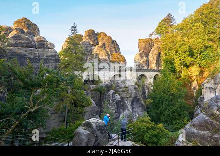 Walking in Bastei rocks, Germany Stock Photo - Alamy