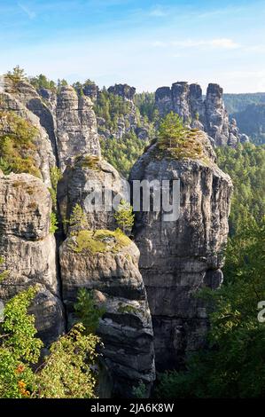 Walking in Bastei rocks, Germany Stock Photo - Alamy