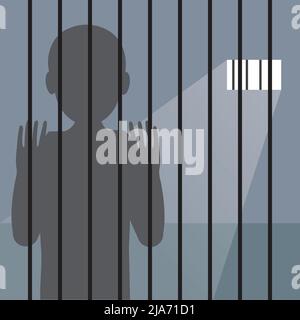 Prisoner Behind or Jail Bars, Vector Cartoon Stick Figure Illustration ...