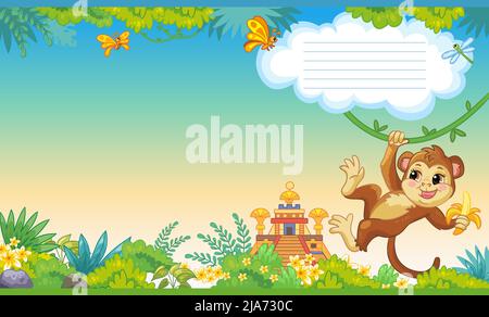 Notebook cover design with cute monkey, vector illustration Stock ...