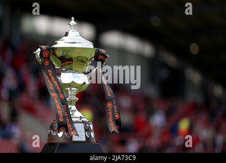 The Vanarama National League Promotion Final trophy on display before ...