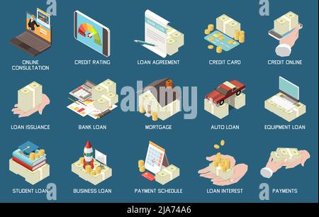 Credit score icons set. Isometric set of credit score vector icons for ...