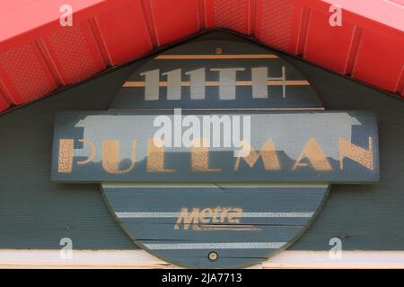 The sign for the Metra 111th and Pullman train station Stock Photo - Alamy