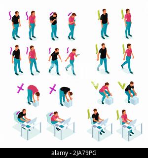 Improper correct posture maintaining with good body parts alignment ...