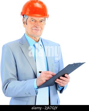 Good engineer writes the work plan. Isolated on a white background ...