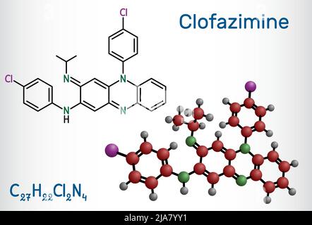 Clofazimine molecule. It is riminophenazine antimycobacterial used to ...