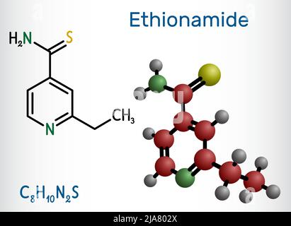 Ethionamide molecule. It is antitubercular agent, antibiotic, used to ...
