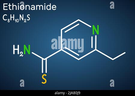 Ethionamide molecule. It is antitubercular agent, antibiotic, used to ...