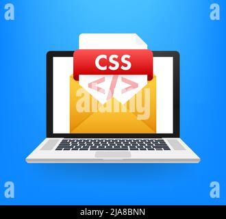 Download CSS button on laptop screen. Downloading document concept ...