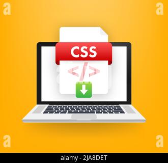 Download CSS button on laptop screen. Downloading document concept ...