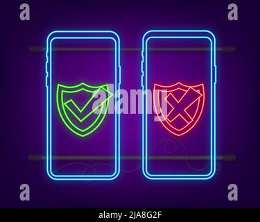 Smartphones with checkmarks set. Tick and cross check marks. Vector ...