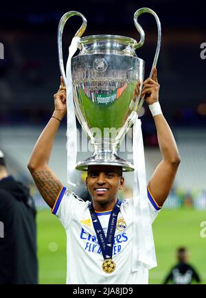 Real Madrid's Rodrygo with the trophy after the UEFA Champions League ...