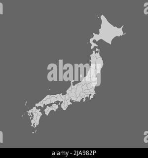Map of Asia with highlighted Japan map, gray map of Japan with ...